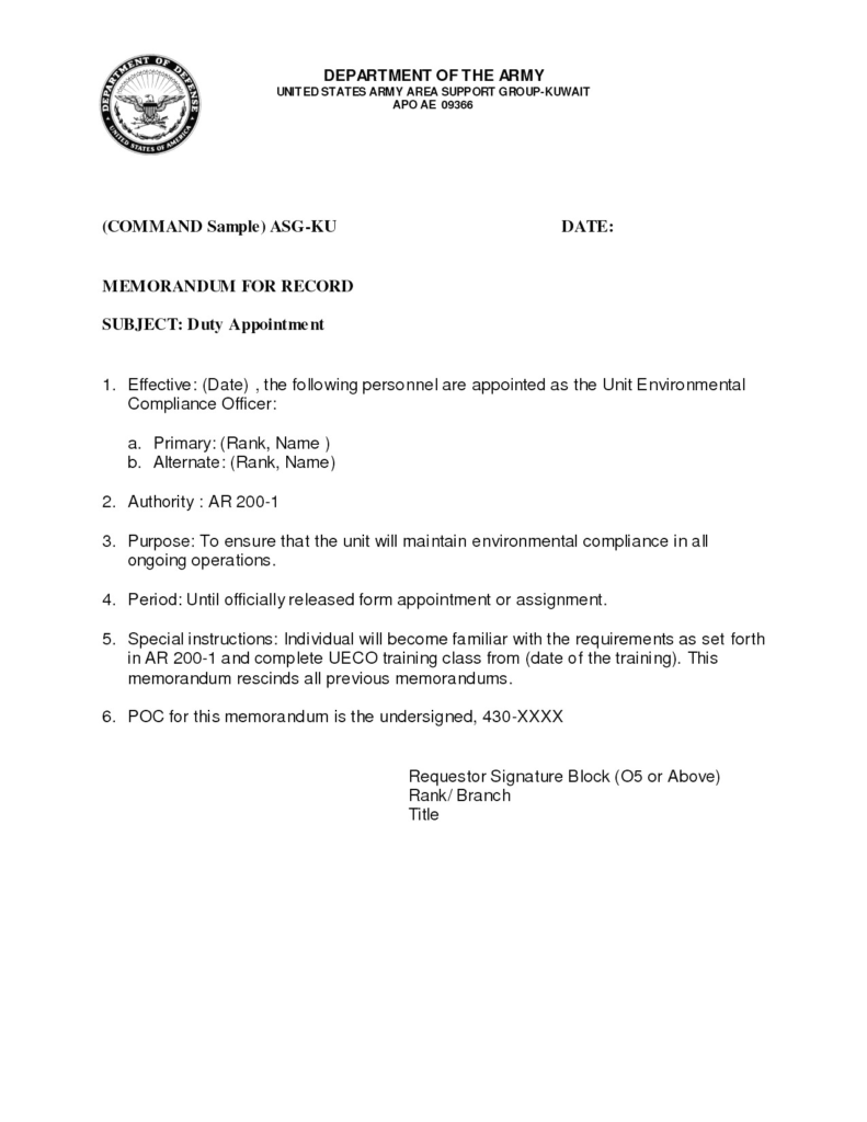 001 Army Memorandum For Record Template Wondrous Ideas Pdf for Army ...