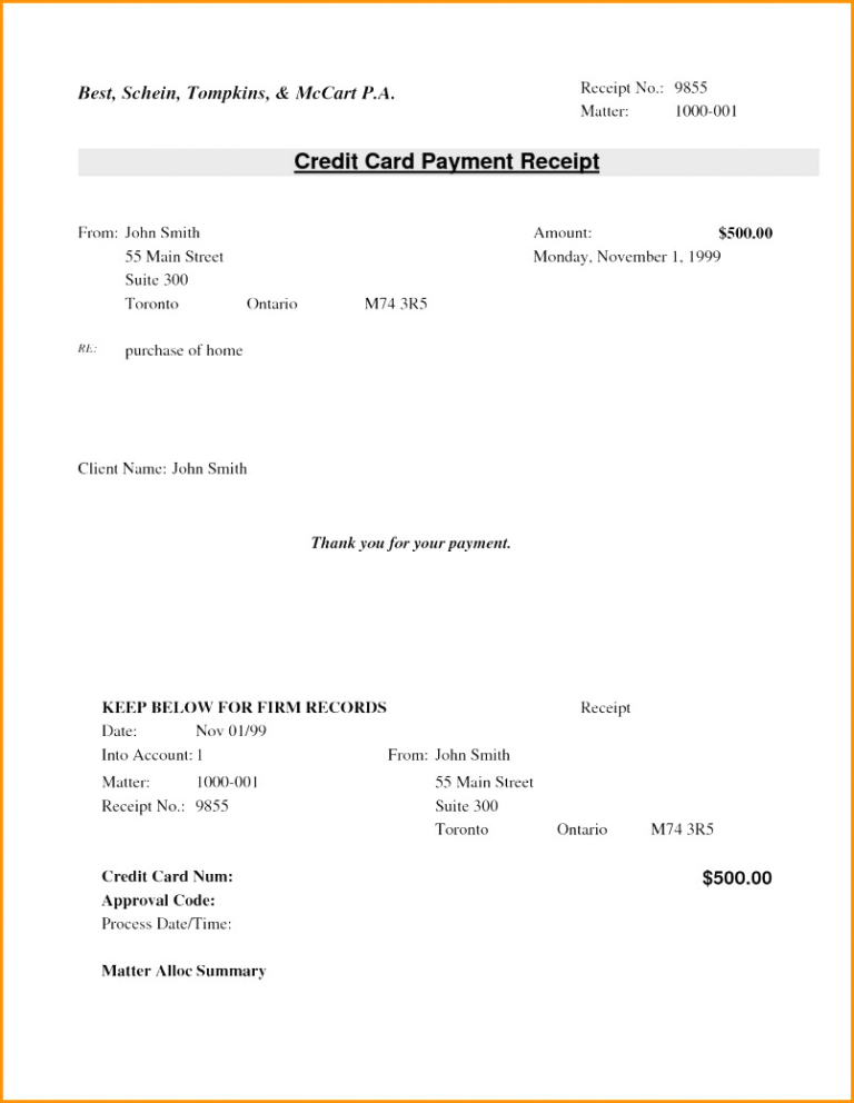 Credit Card Receipt Template – Atlantaauctionco.com