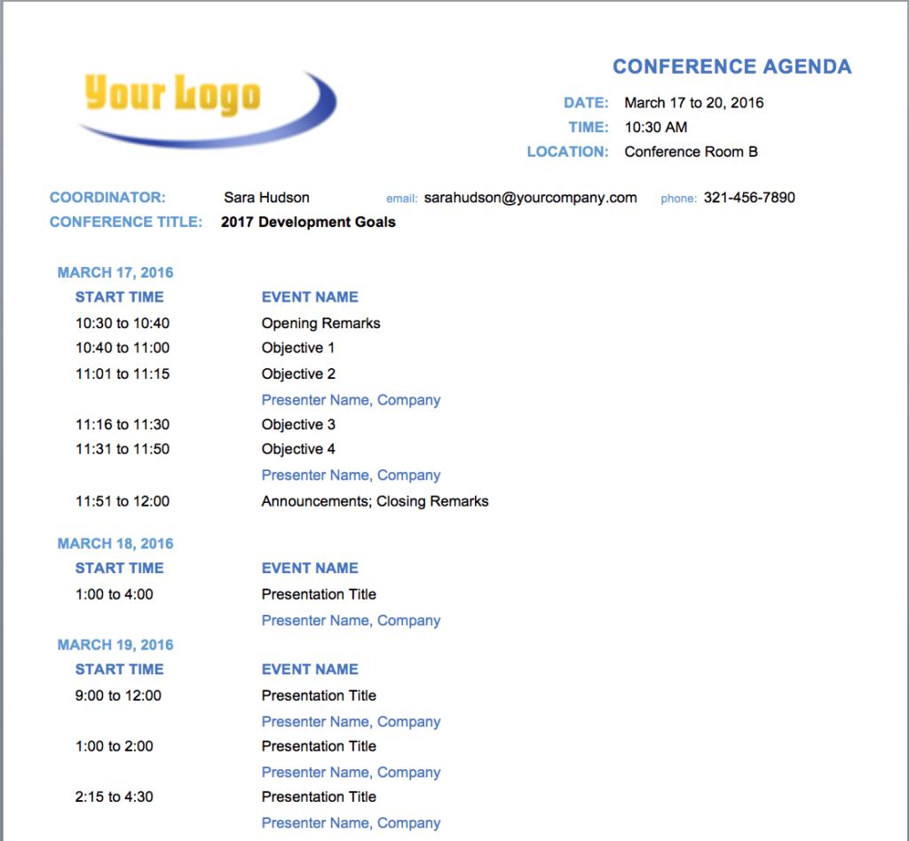 10+ Free Meeting Agenda Templates For Microsoft Word intended for Event ...