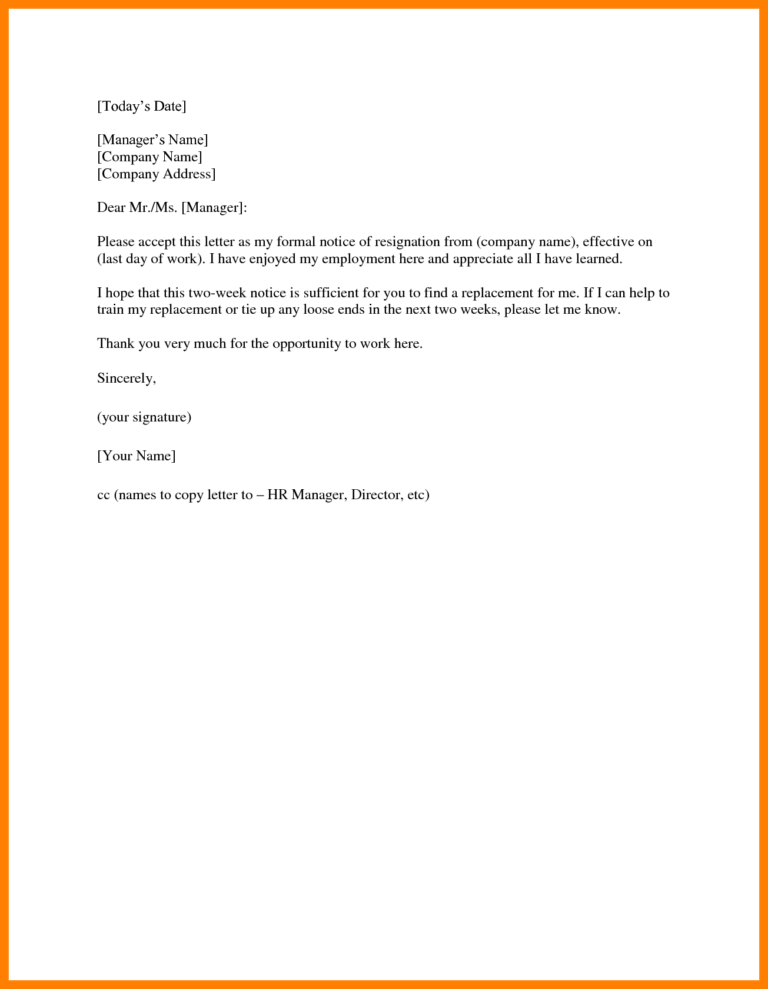 14+ Two Weeks Notice Template Word | Management-On-Call regarding 2 ...