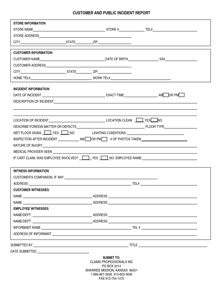 Customer Incident Report Form Template – Atlantaauctionco.com