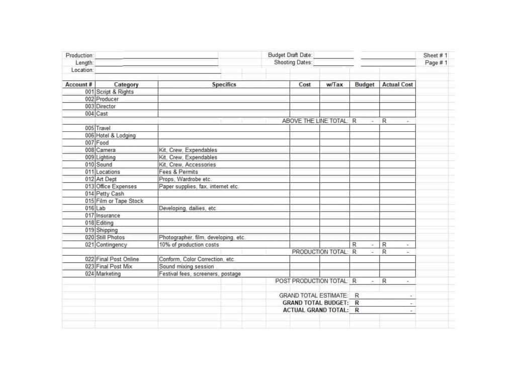 33 Free Film Budget Templates (Excel, Word) ᐅ Template Lab throughout ...