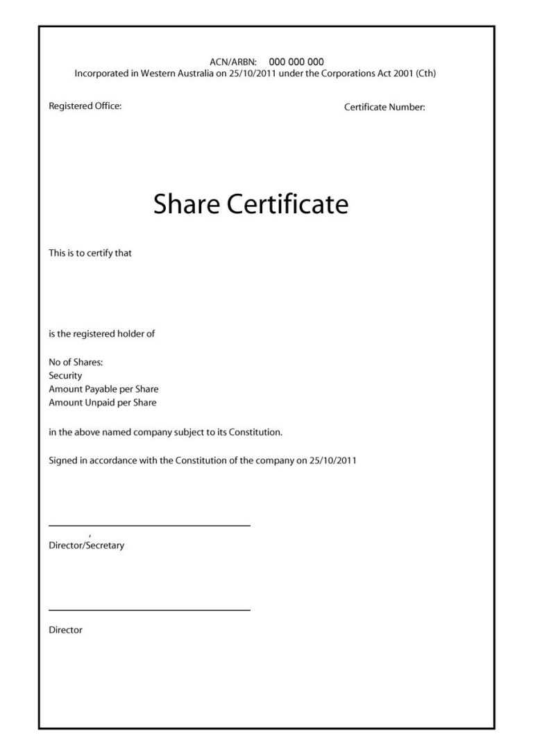 Share Certificate Template Australia – Atlantaauctionco.com