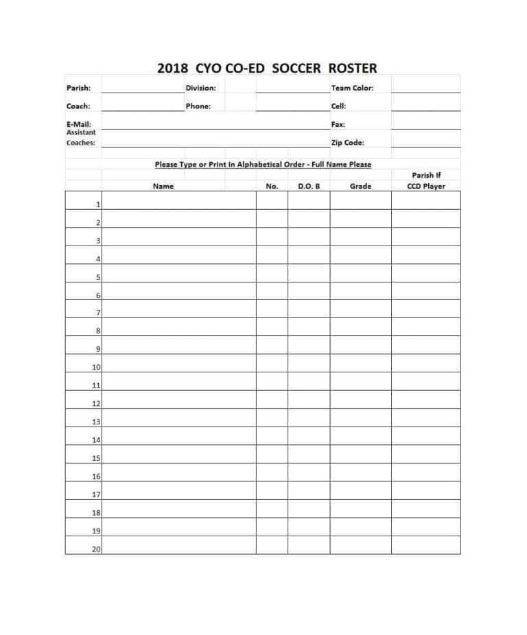 49 Printable Soccer Roster Templates (Soccer Lineup Sheets) ᐅ intended ...