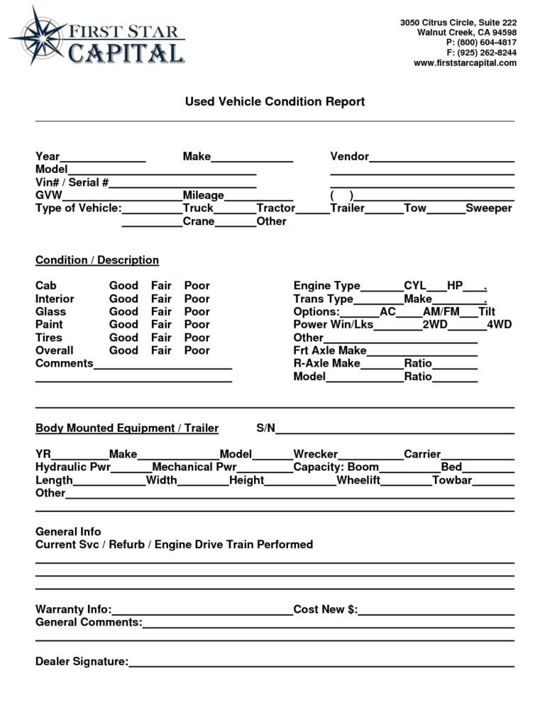 8+ Vehicle Condition Report Templates – Word Excel Fomats inside Truck ...