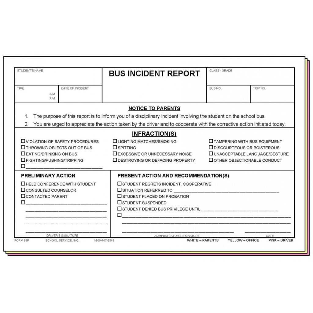 98F – Bus Incident Report With School Incident Report Template ...