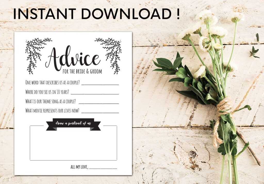Advice Cards For The Bride And Groom | Digital Template In regarding ...