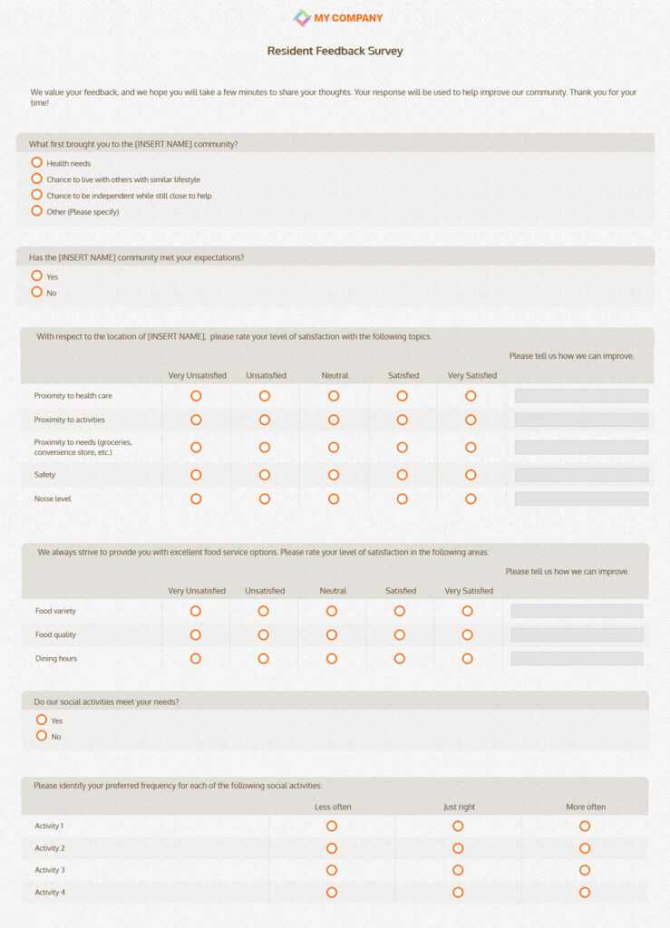 Assisted Living Community Resident Feedback Survey Template in Survey ...