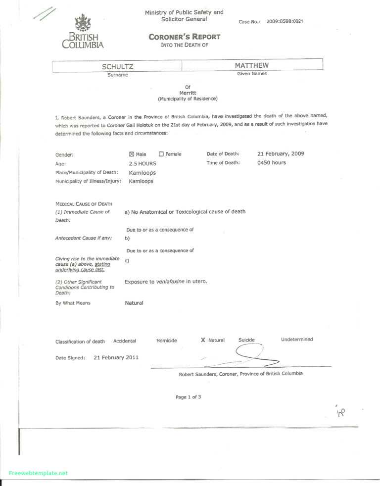 Autopsy Report Late Blank Coroners Download Sample Form with regard to ...