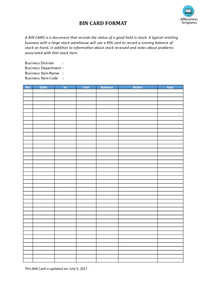 Bin Card Template – Atlantaauctionco.com