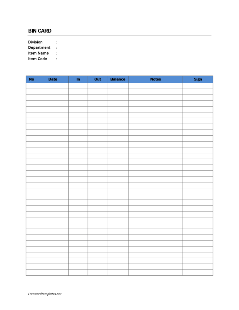 Bin Card regarding Bin Card Template – Atlantaauctionco.com
