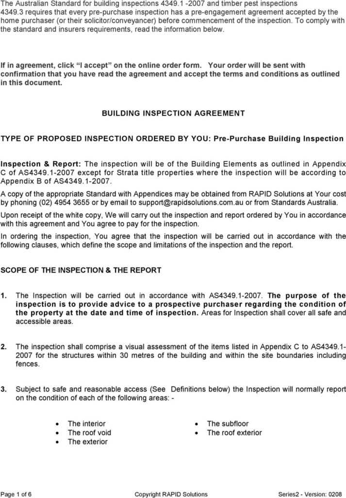 Building Inspection Agreement. Type Of Proposed Inspection intended for ...