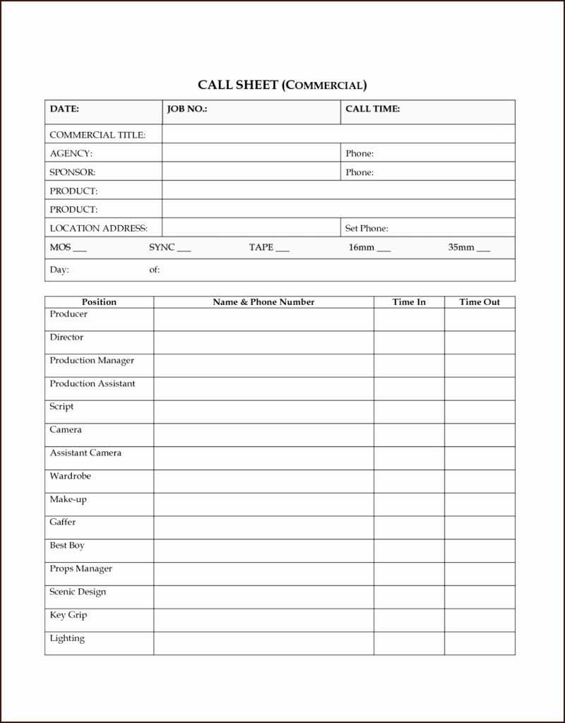 Film Call Sheet Template Word – Atlantaauctionco.com