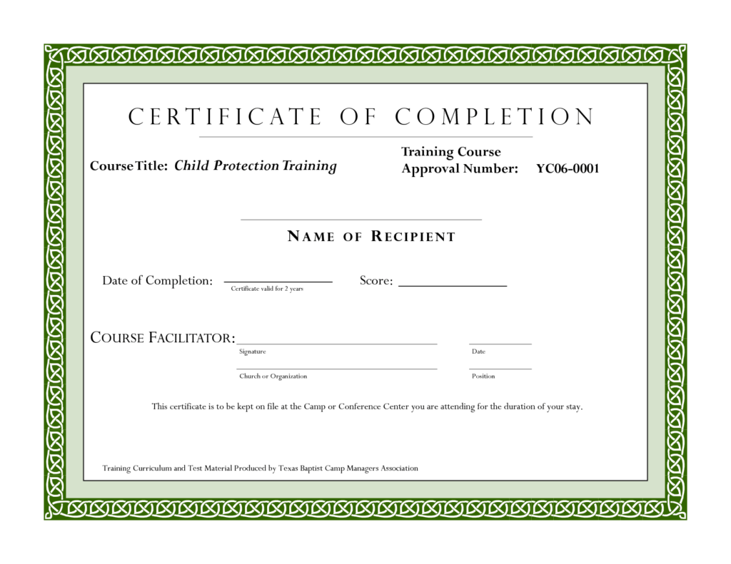Course Completion Certificate Template | Certificate Of regarding Safe ...