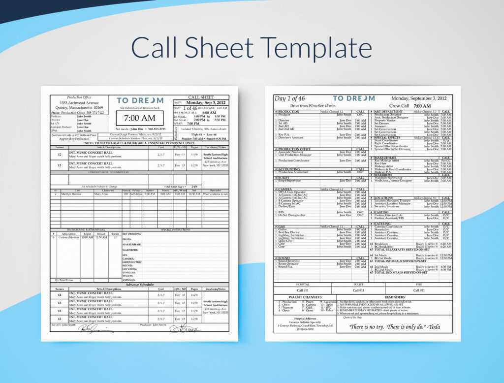 Creating Professional Call Sheets – Free Template Download intended for ...