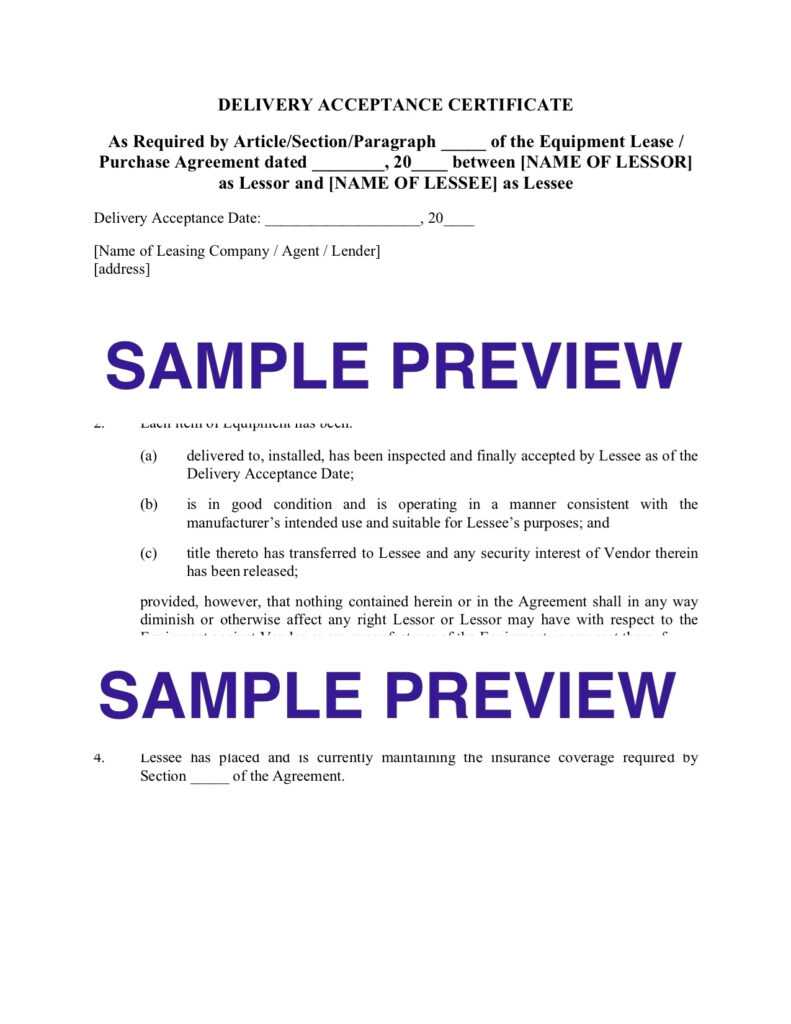 Delivery Acceptance Certificate For Leased Equipment | Usa in ...