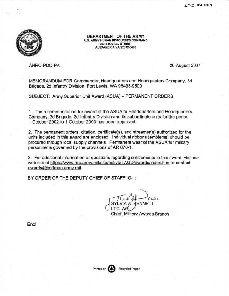 Department Of The Army Memorandum For Record Template How regarding ...