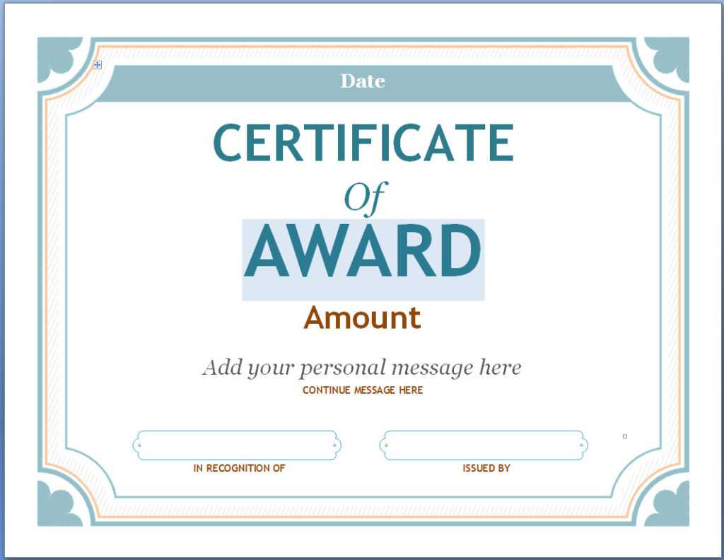 Editable Award Certificate Template In Word #1476 inside Blank Award ...