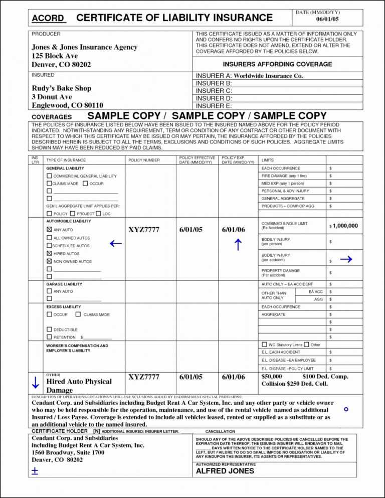 Editable Free Acord Certificate Of Liability Insurance Form in Acord ...