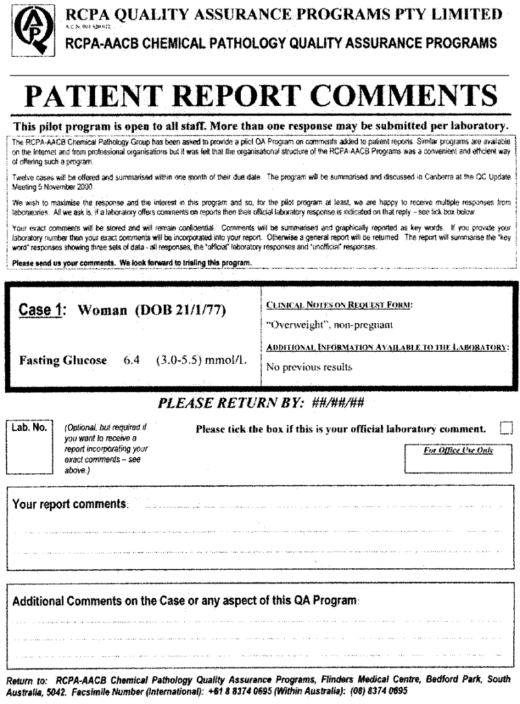 Format Of A Typical Case Report Sent To Participants In The in Patient ...