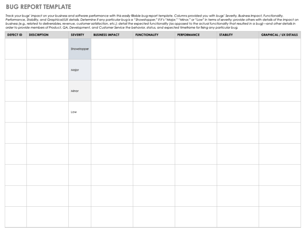 Free Bug Report Templates And Forms | Smartsheet pertaining to Bug ...