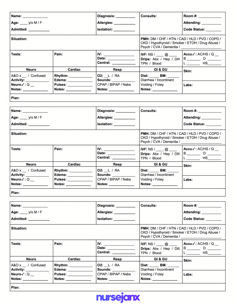 Free Download! This Is A Mini Sbar Nursing Brain Report in Med Surg ...