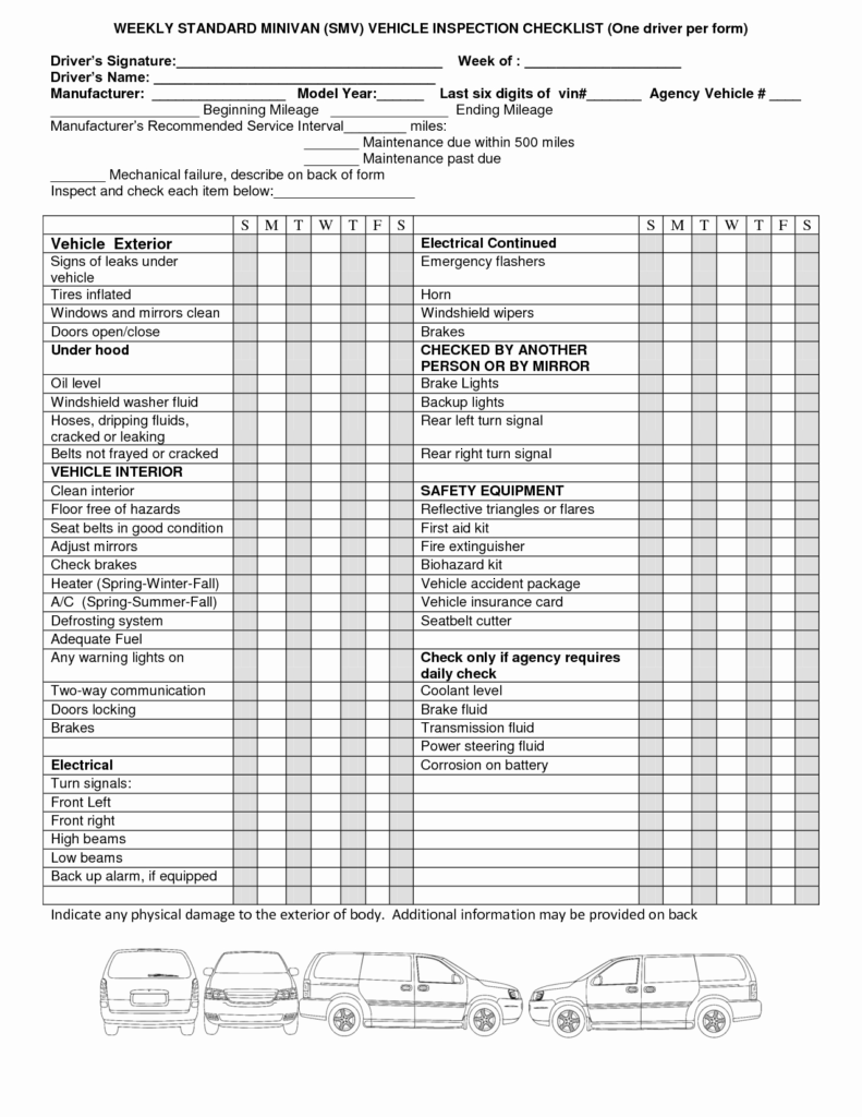 Free Printable Vehicle Inspection Sheet Template Or Weekly in Vehicle ...