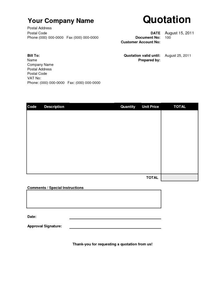 Free Quotation Template | Quotations | Invoice Template Word regarding ...