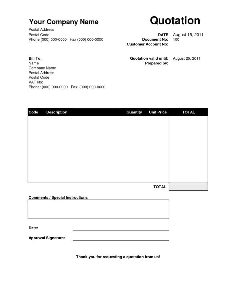 Free Quotation Template | Quotations | Invoice Template Word regarding ...
