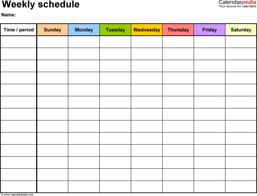 Free Weekly Schedule Templates For Word – 18 Templates throughout Work ...