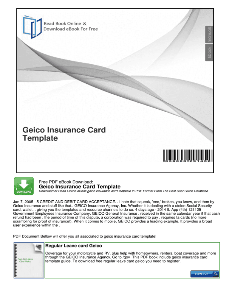 Geico Insurance Card Template Fill Online Printable Within Car 