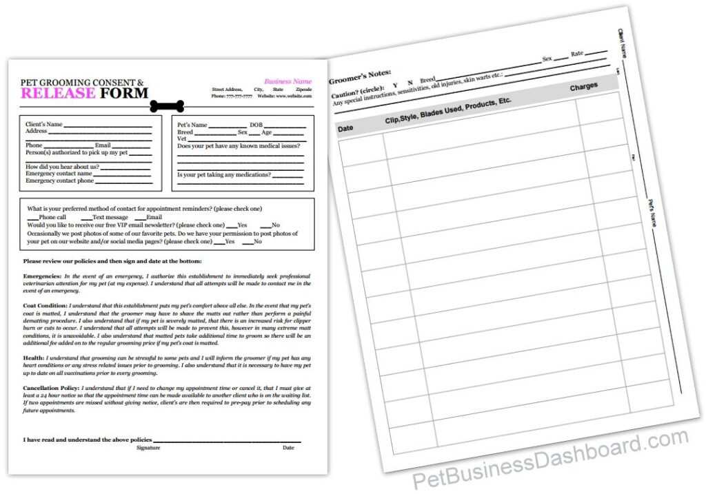 Grooming Release Form Template & Printable Pdf | Groomers with regard ...