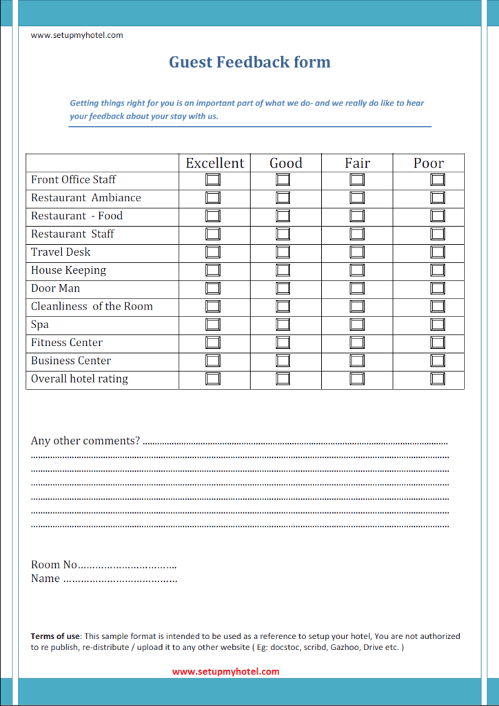 Guest Feedback Format Sample | Hotels |Resorts | Ann Van with Word ...