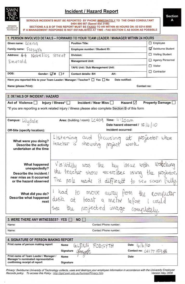 Hazard Report Form Template in Hazard Incident Report Form Template ...