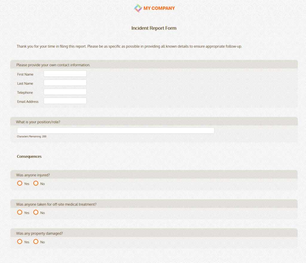 Incident Report Form Template [27 Questions] | Sogosurvey within It ...