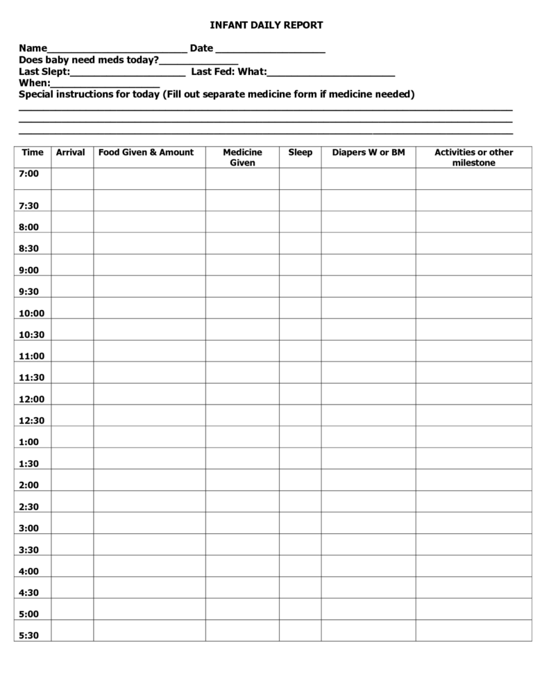 Infant Toddler Daily Report Sheets | Daycare | Infant Daily with regard ...