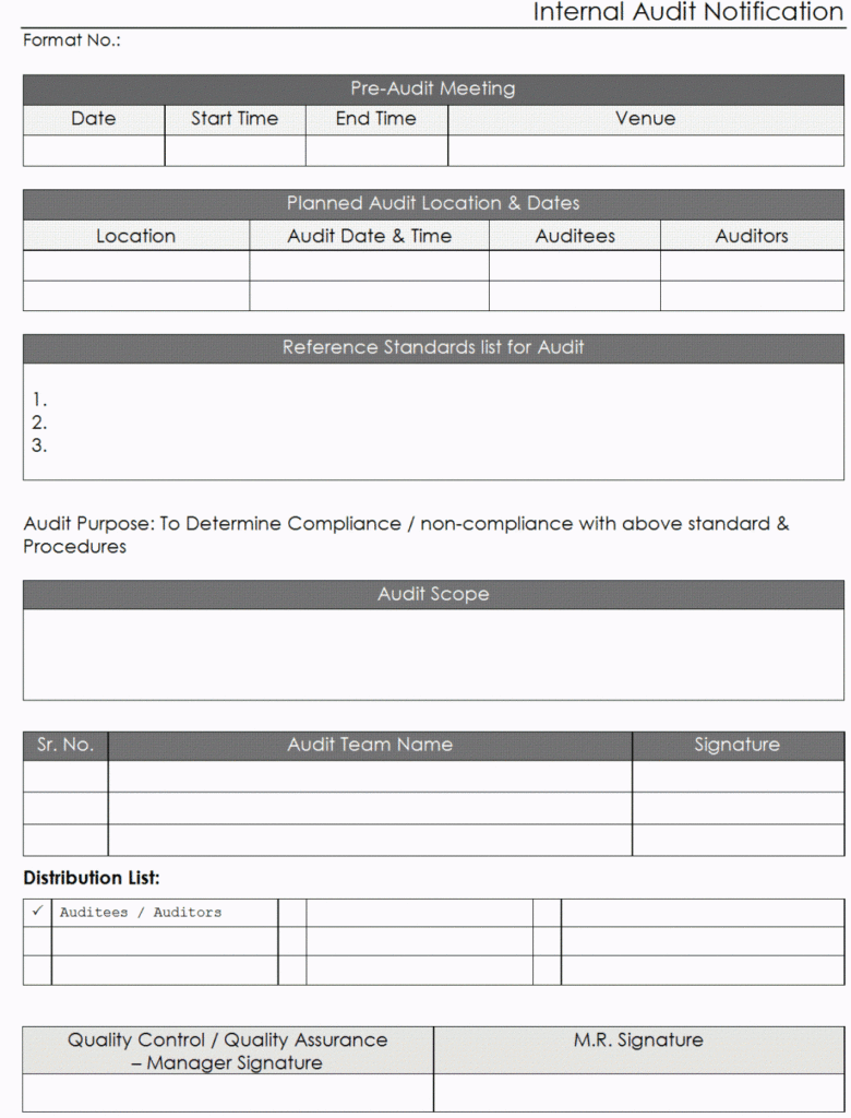 Internal Audit Notification Format Schedule Template Iso inside ...