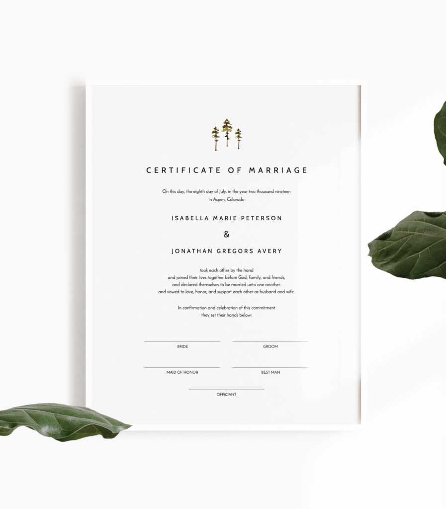 Jenna – Rustic Pine Marriage Certificate Template, Marriage Certificate ...
