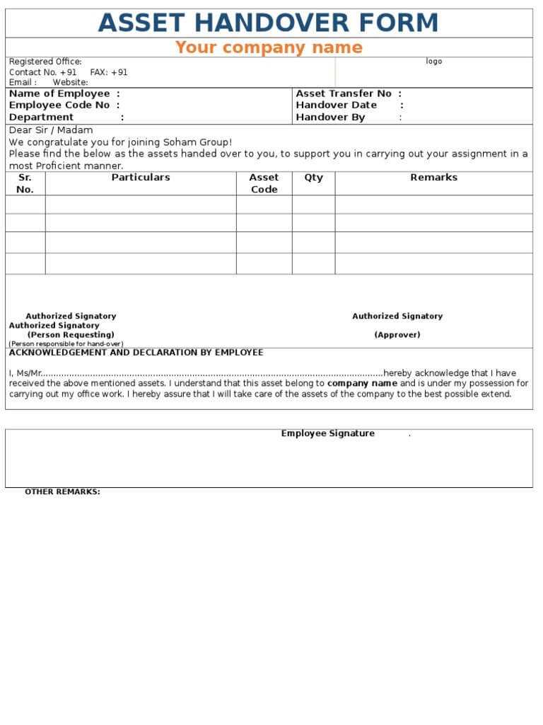 Handover Certificate Template Atlantaauctionco