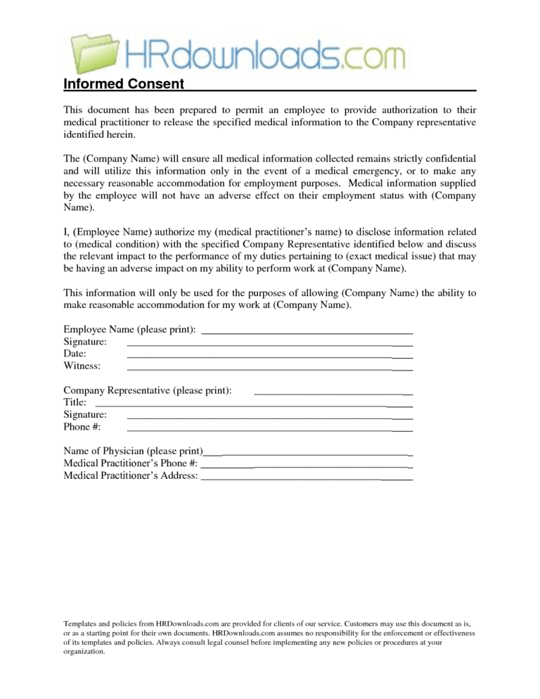 Medical Release Of Information Form Template. Authorization for Medical ...