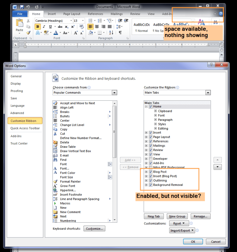 Microsoft Office 2010 Word How To Show Hidden Ribbon Tabs With Word 2010 Templates And Add