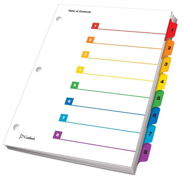 Onestep® Printable Table Of Contents Dividers, 8 Tab, Multicolor within ...