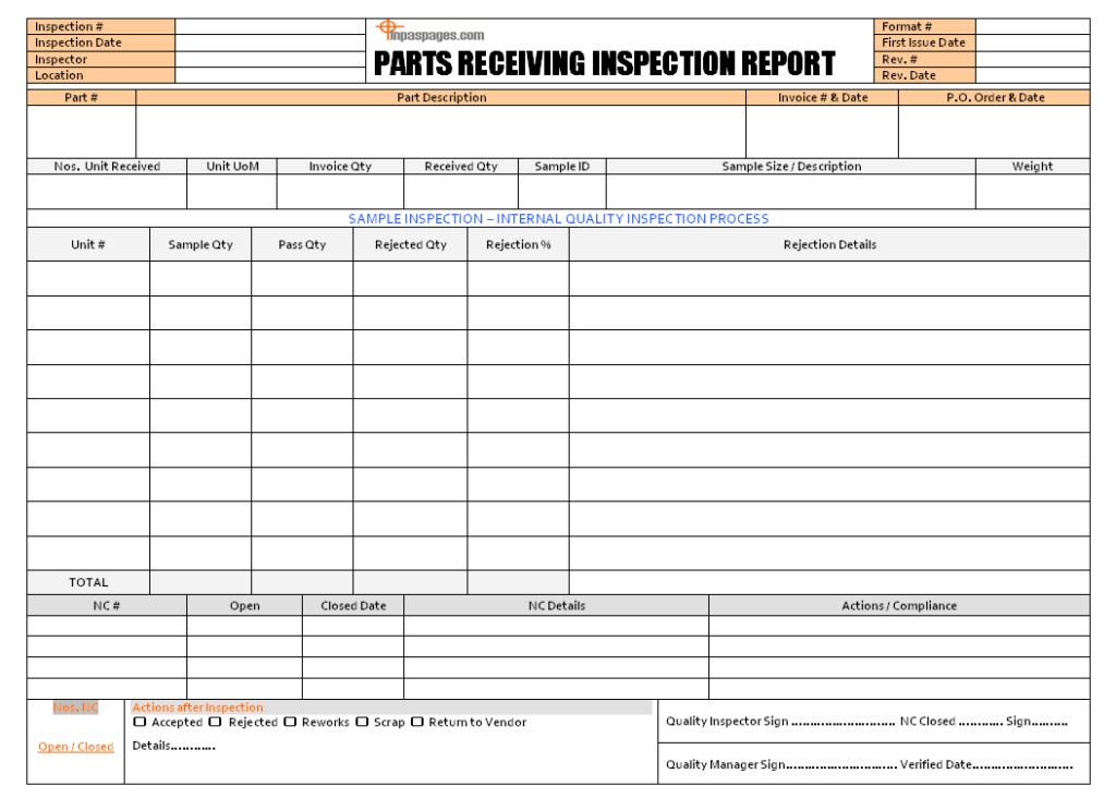 Parts Receiving Inspection Report Format in Part Inspection Report ...