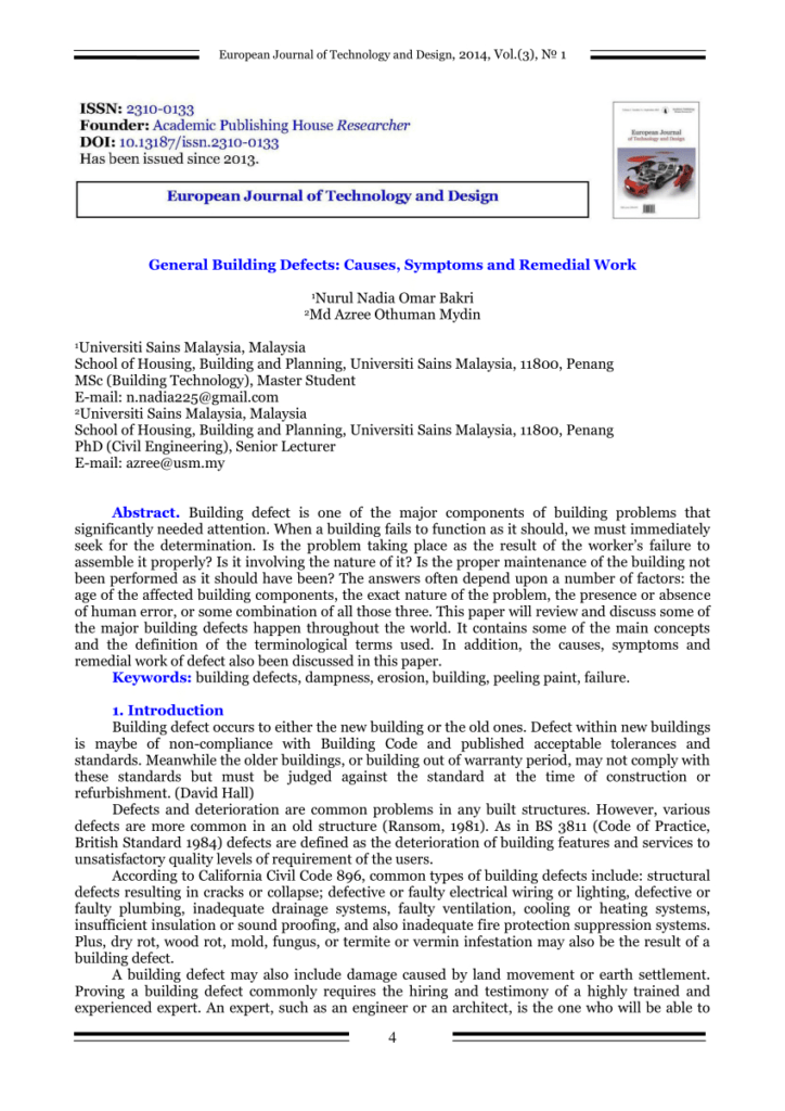 Pdf) General Building Defects: Causes, Symptoms And Remedial regarding ...