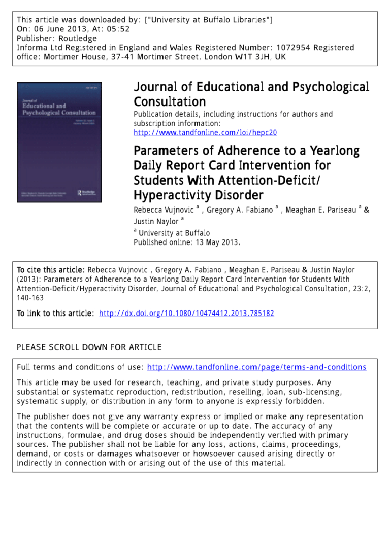 Pdf) Parameters Of Adherence To A Yearlong Daily Report Card with Daily ...
