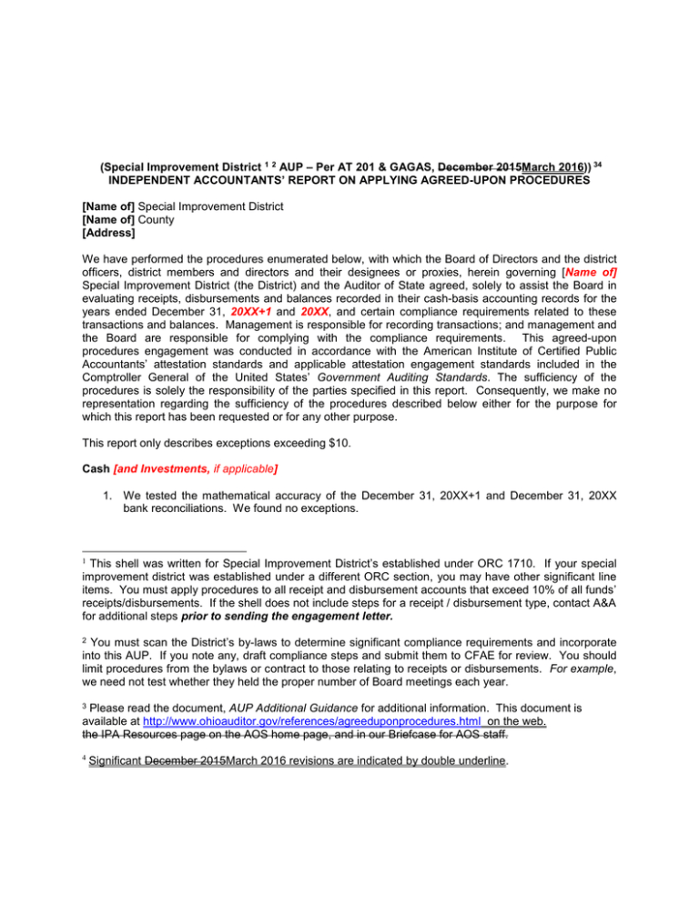 Agreed Upon Procedures Report Template | Atlantaauctionco.com