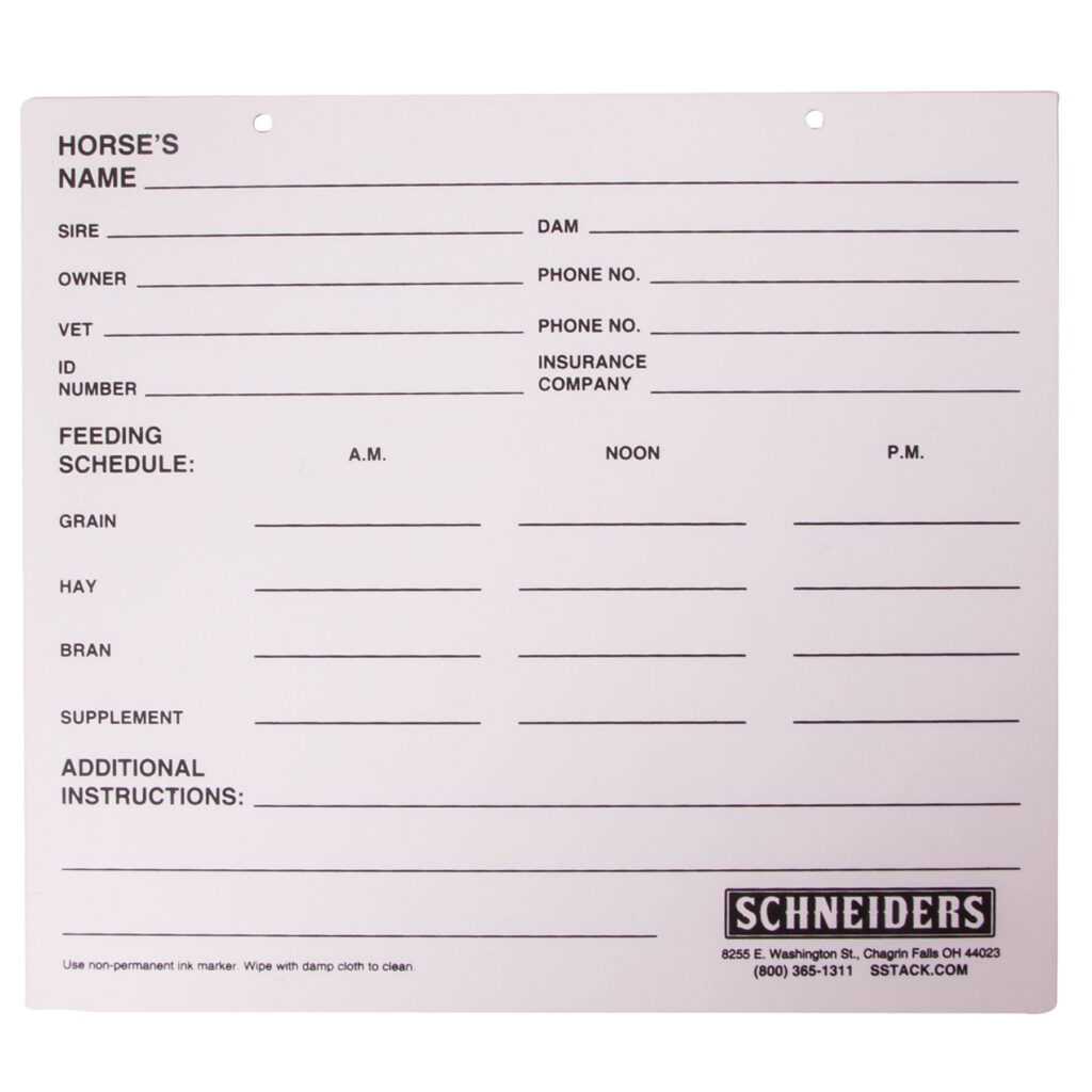 Plastic Feeding Chart inside Horse Stall Card Template ...
