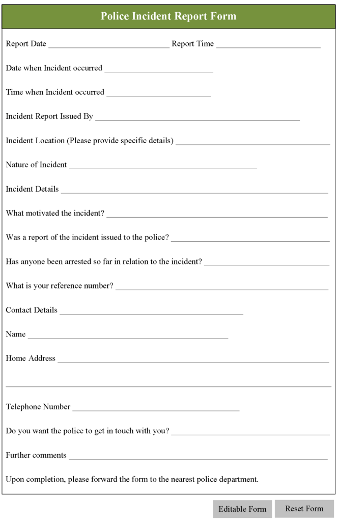 Police Incident Report Form | Editable Forms for Police Incident Report ...