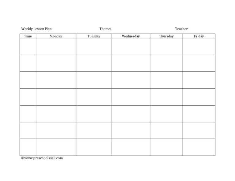 Preschool Lesson Plan Template – Lesson Plan Book Template With Teacher ...
