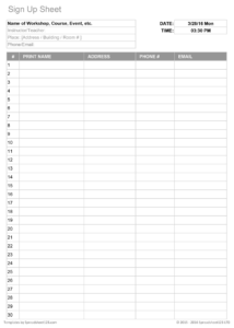 Printable Sign Up Worksheets And Forms For Excel, Word And throughout ...